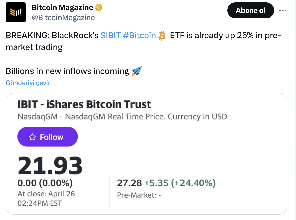 SON DAKİKA: BlackRock'un $IBIT #Bitcoin ETF'si piyasa öncesi | TerraHaberTR on Binance Square
