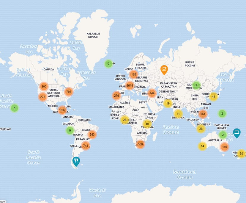 🌎 World map showing retail outlets that support Bitcoin Ac ...