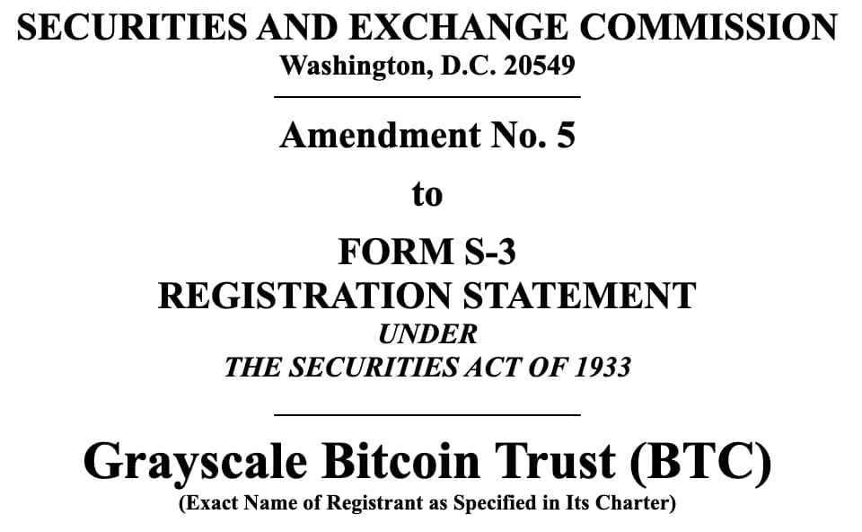JUST IN: Grayscale filed their fifth amendment to their spot | Eternel ...