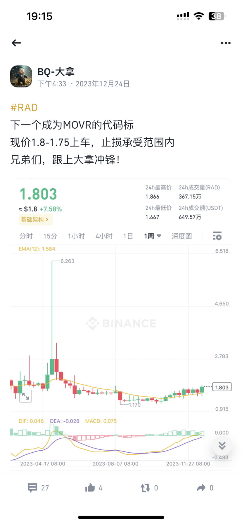 #RAD The code recommended by Dana on the 24th will also sta | Crypto-大拿 ...