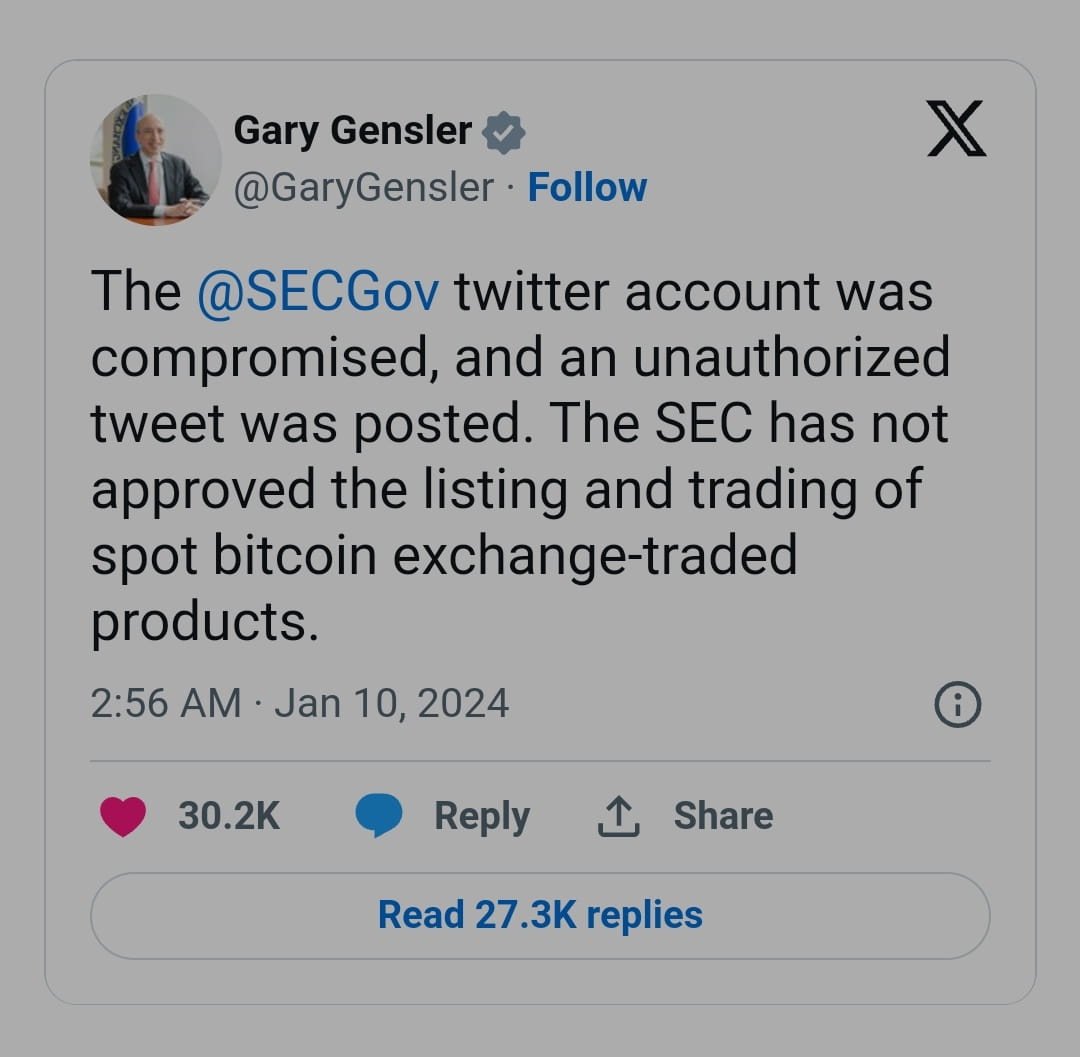 🤳FALSE TWEET SCAM☸️SEC 🪅Gensler Claims SEC X Account “Comp | Crypto ...