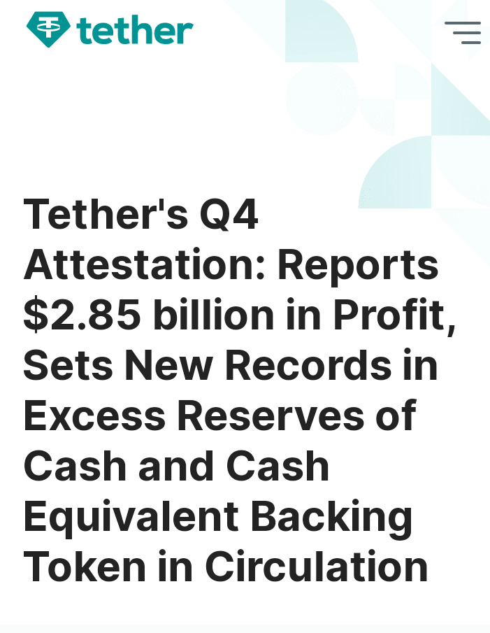 Tether has published its financial report for Q4 2023, revea ...