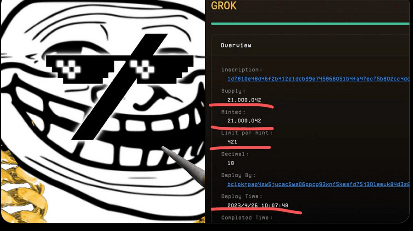 After Binance launches the inscription, it may become the inscription GROK-BRC20 of ...