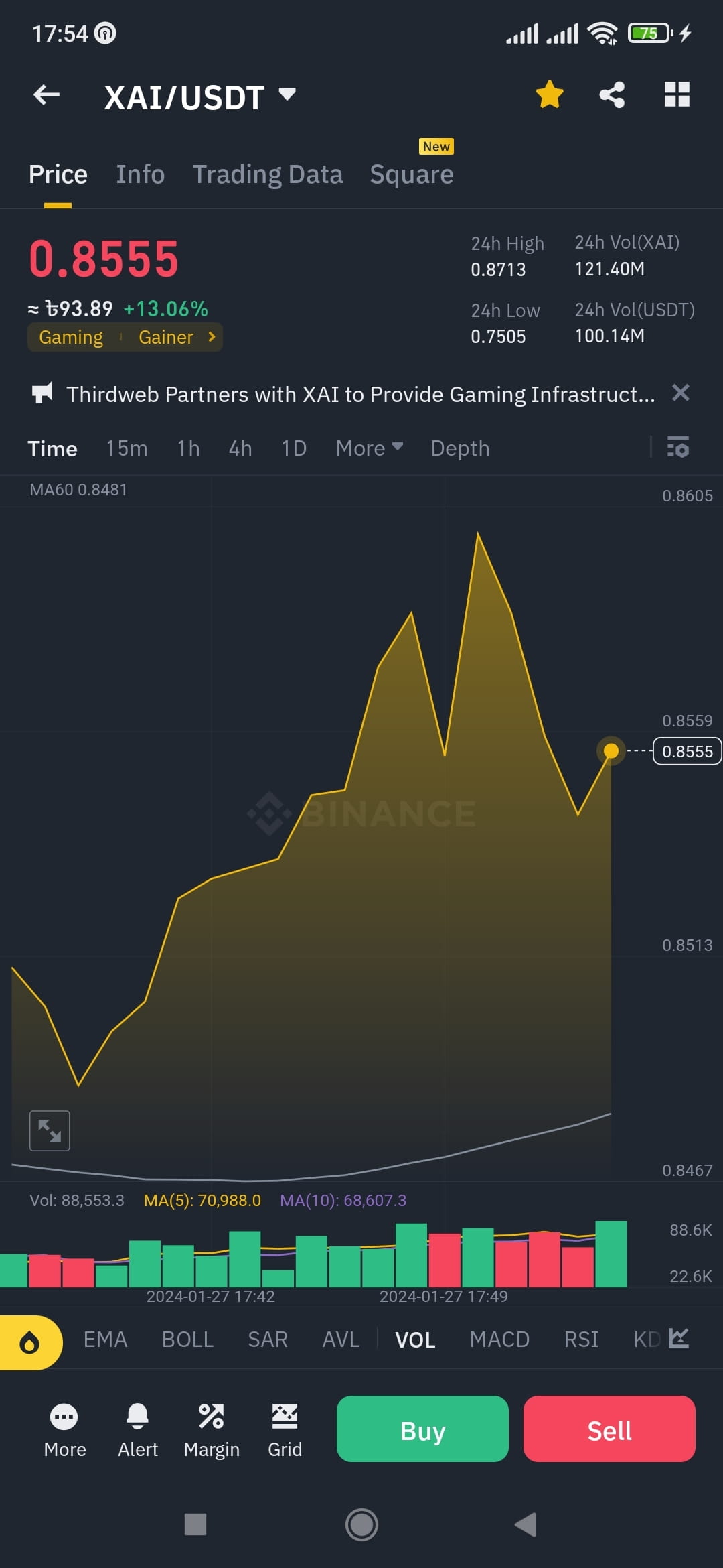 The live price of XAI is