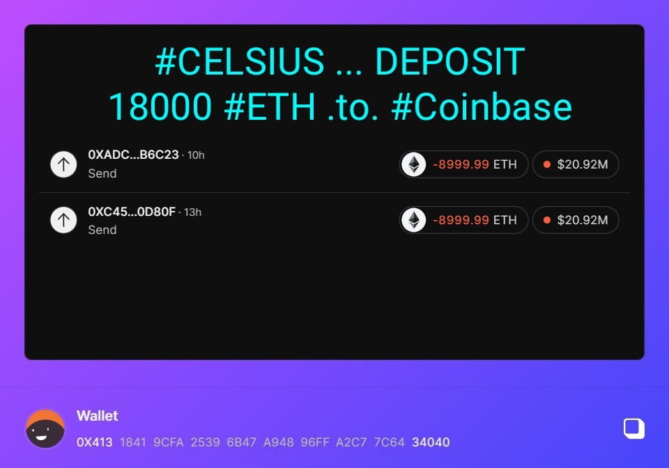🔄 CELSIUS CONTINUES $ETH DEPOSITS TO EXCHANGES! 💰 The | EyeOnChain on ...