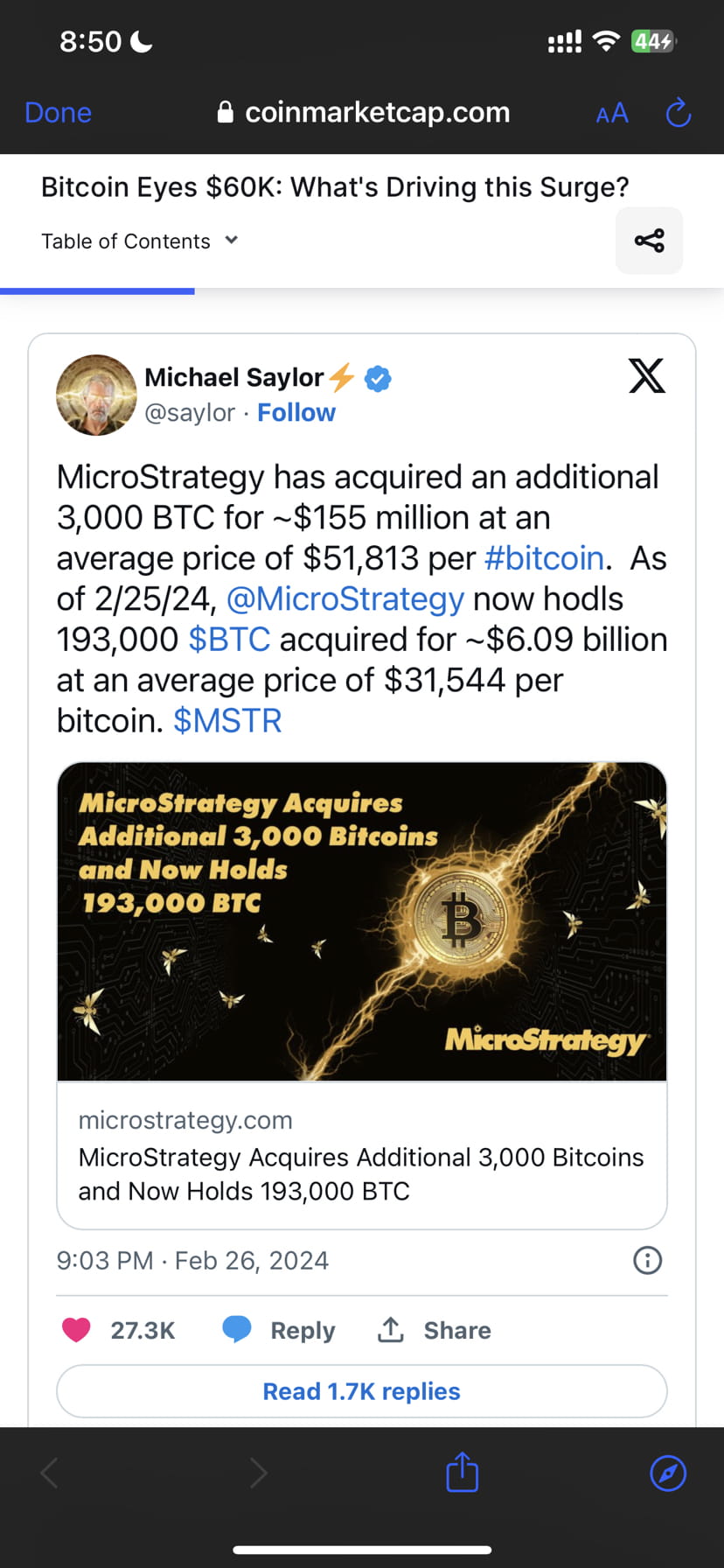 MicroStrategy acquired an additional 3,000 BTC for approxima | crypto王 on Binance Square