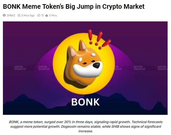 BONK Meme Token’s Big Jump in Crypto Market. Cryptos Headli | Cht-Calls ...
