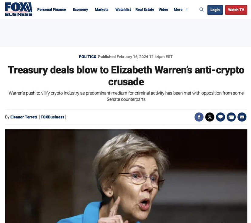JUST IN: 🇺🇸 Elizabeth Warren's inflated claims of crypto' | BitEagle News on Binance Square