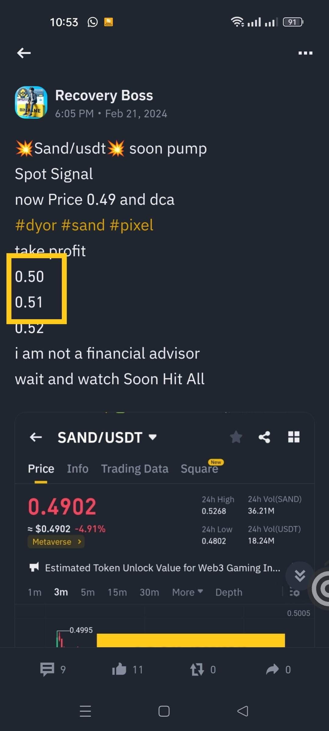 💥Sand/Usdt💥 spot signal hit 2tp profit 4% last tp pending | Recovery Boss on Binance Square