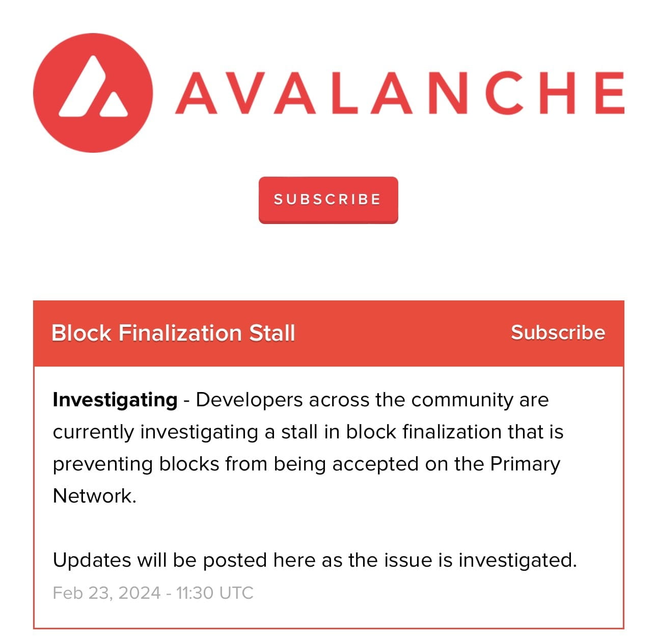 Breaking: Avalanche (AVAX) Network is down. $AVAX $ETH $BTC ...