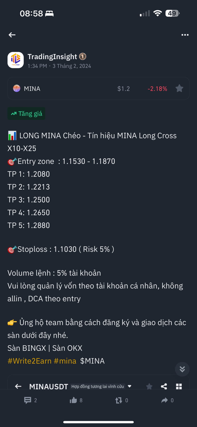 🚀MINA Long limit signal. Matching entry and about to reach | Trading Insight on Binance Square