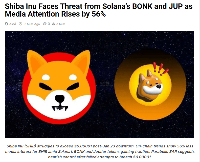 Shiba Inu Faces Threat from Solana’s BONK and JUP as Media A | Cryptos Headlines on Binance Square