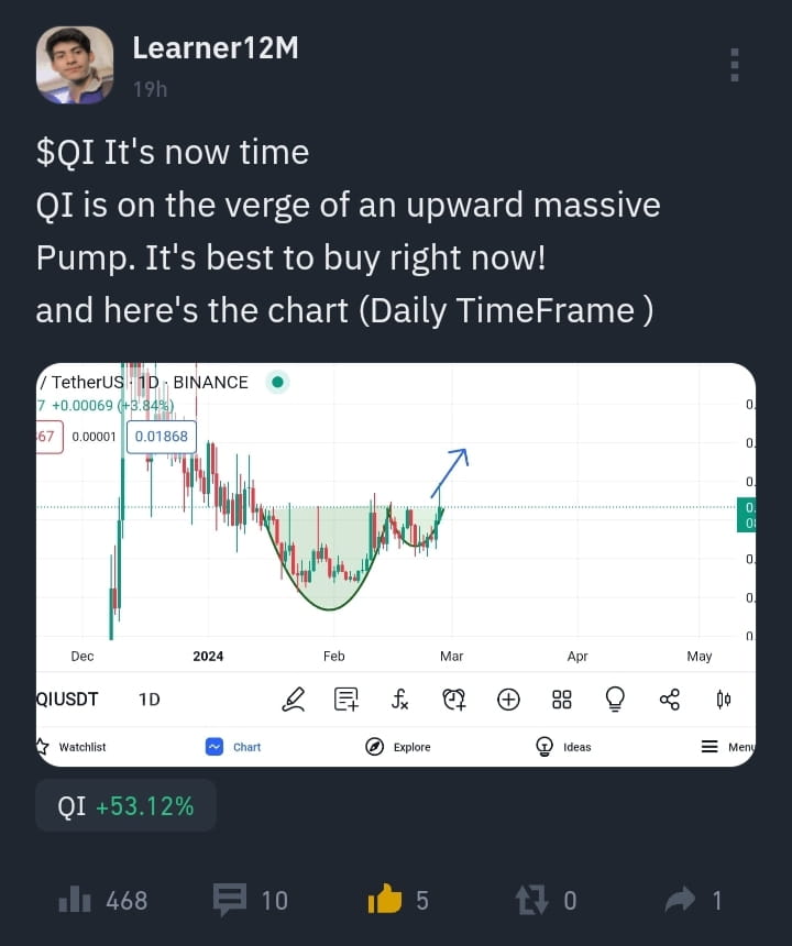 I Predicted the QI Pump in my previous post and now it's ris | Learner12M on Binance Square