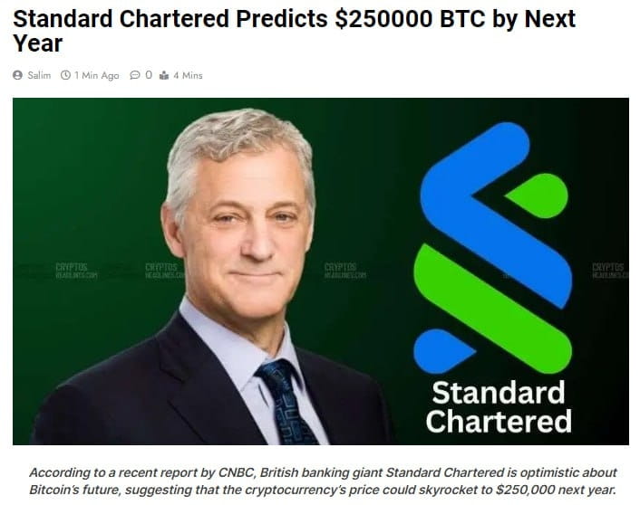 Standard Chartered Predicts $250000 BTC by Next Year. Chika | Cryptos Headlines on Binance Square