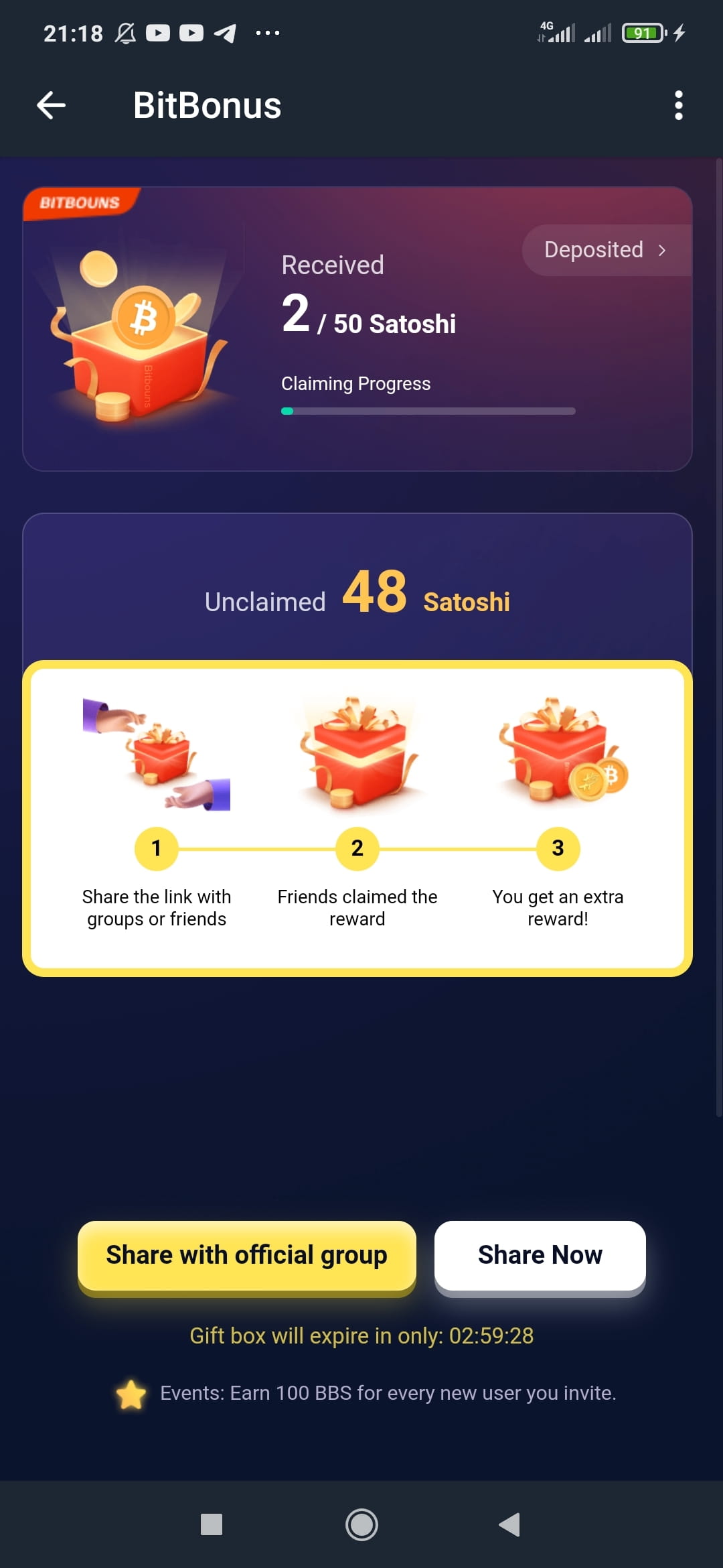 Every two hours, 50 free Bitcoin satoshis and 100 BSS coins. | Matador ...