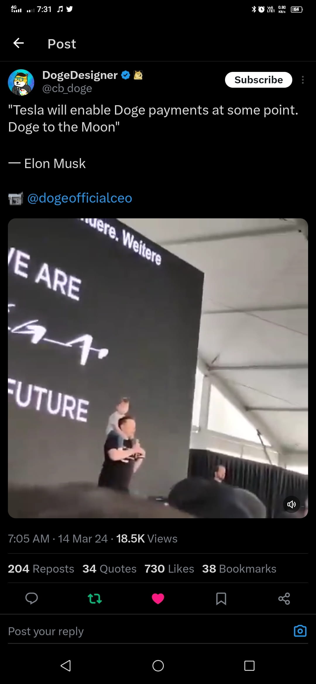 "Tesla will enable Doge payments at some point. Doge to the | ____Sid ...