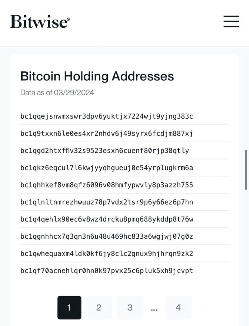 FUN FACT: 🇺🇸 Bitwise publishes the BTC addresses for the | BitEagle ...