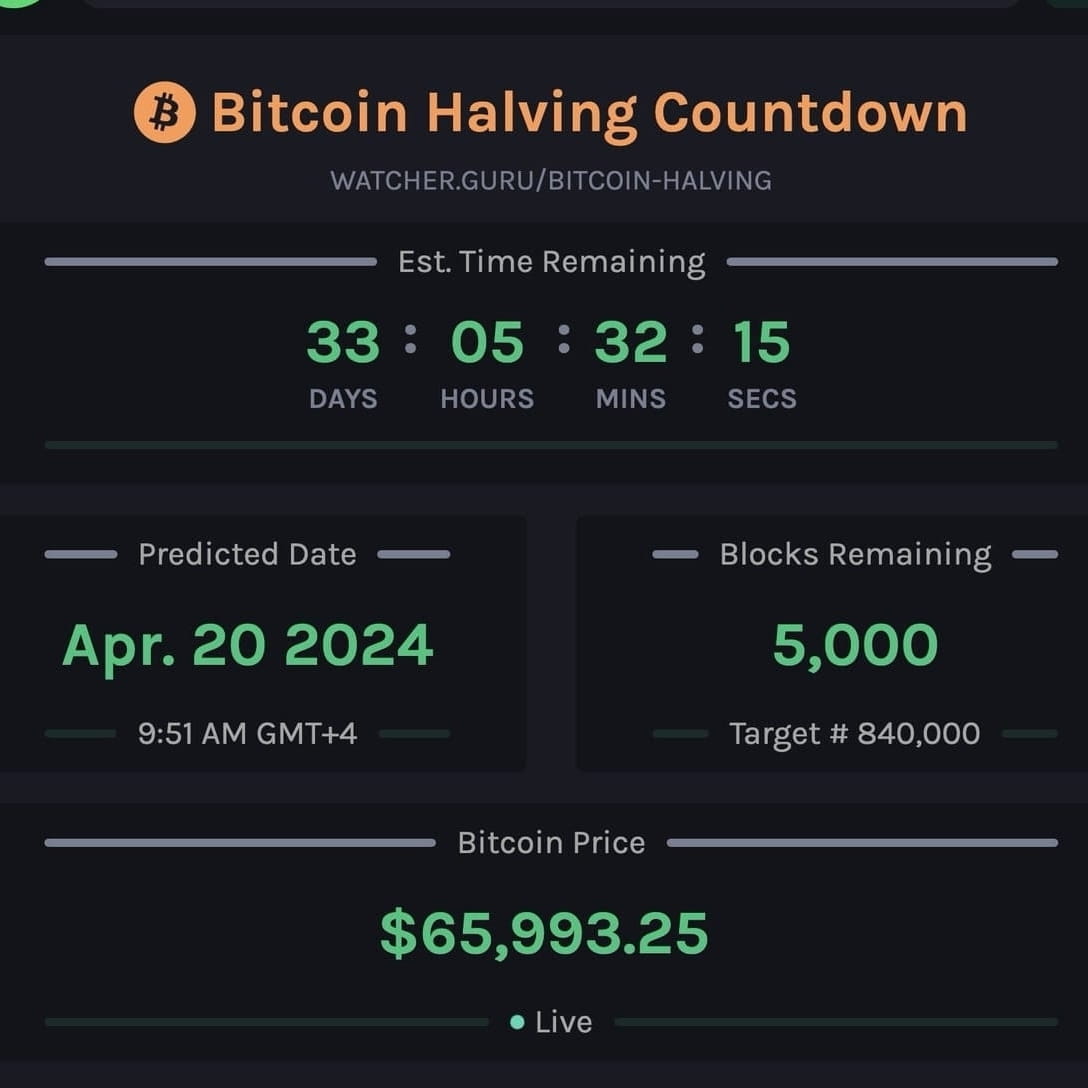 JUST IN: 5,000 blocks remain until Bitcoin halving. #BTC #B | Crypto Hustle on Binance Square