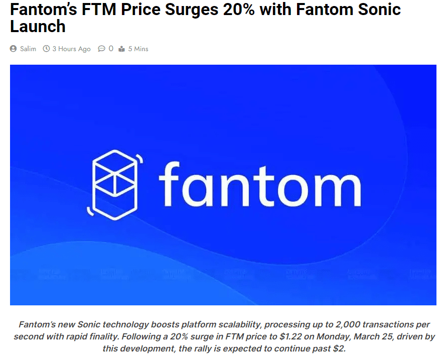 Fantom’s FTM Price Surges 20% with Fantom Sonic | Cht Calls on Binance ...