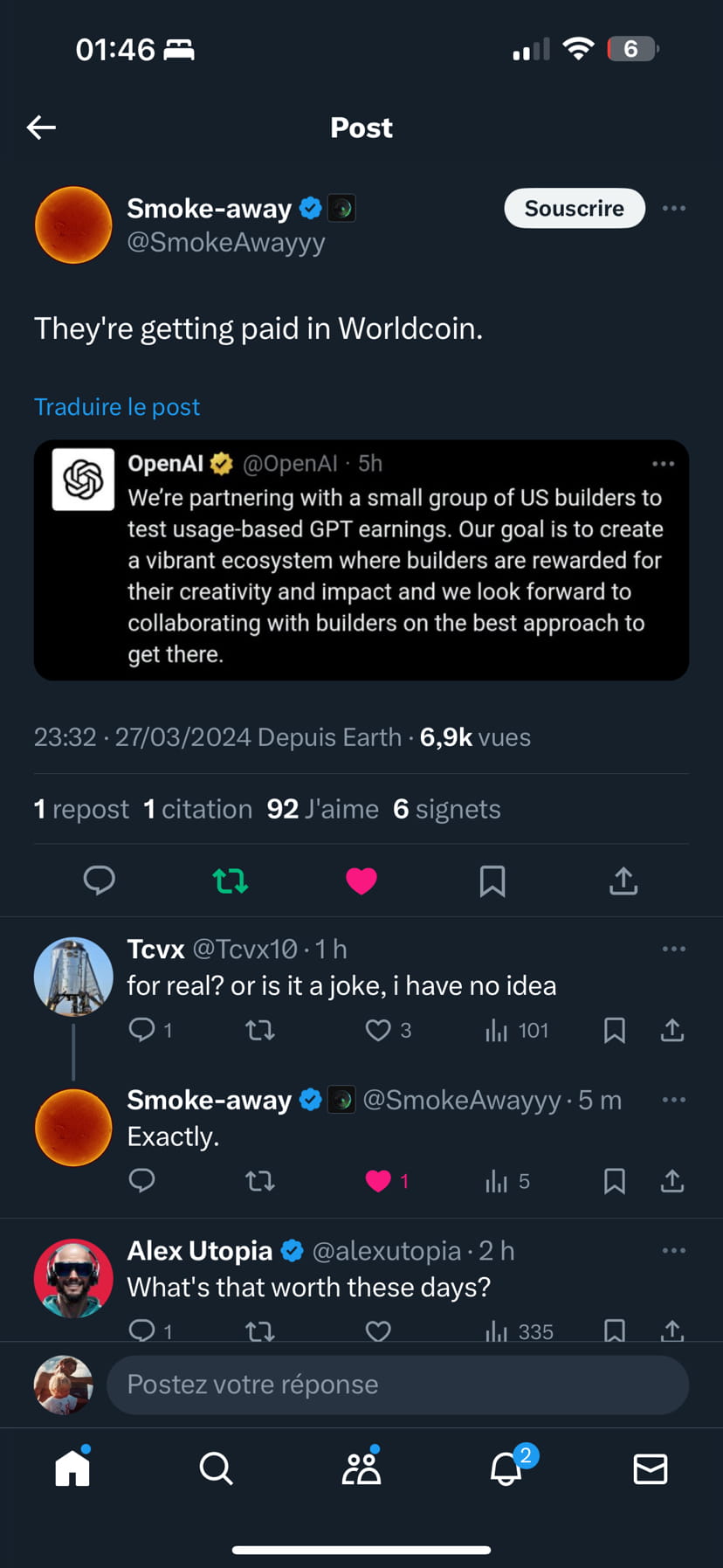 $WLD Smoke-away followed by Alex Blania (Worldcoin founder) | Kikouz on ...