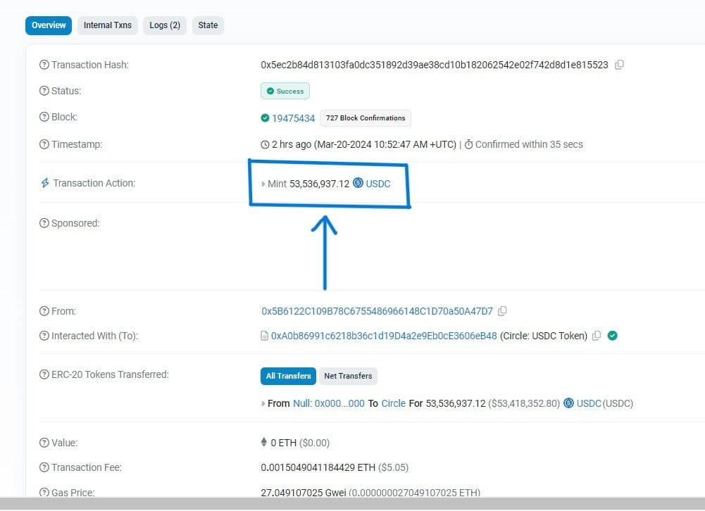 Enormes transações $USDC e $TUSD nas últimas 15 horas Nas | EyeOnChain ...