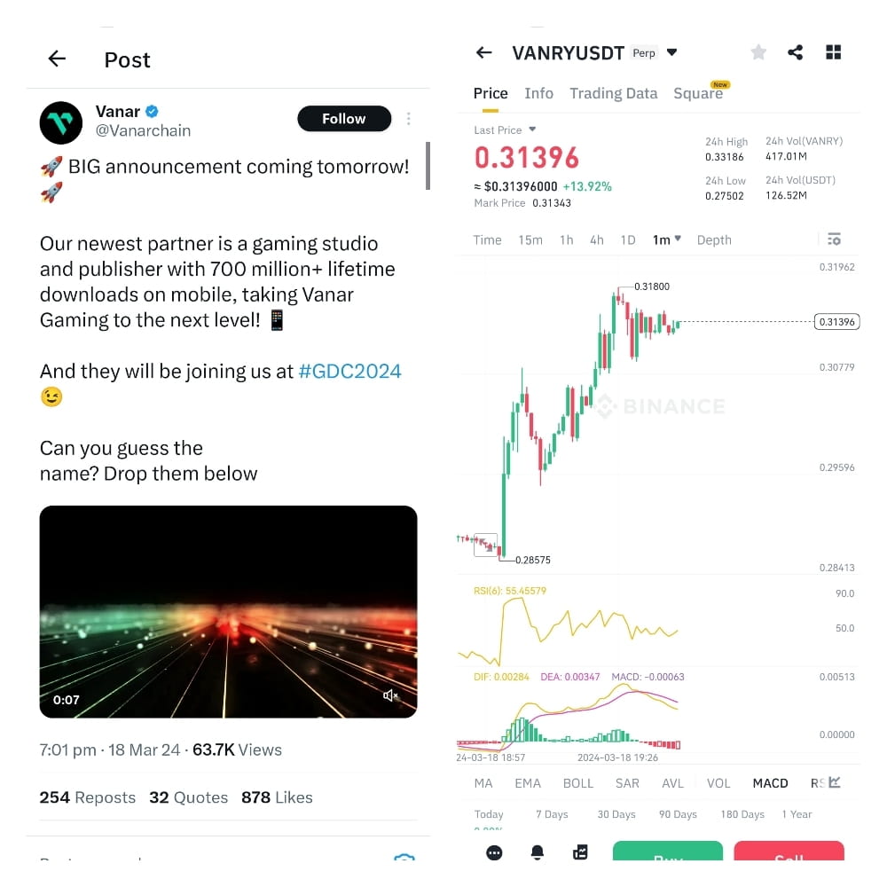 $VANRY sudden pump after it's X posted. It's like before whe | Pudi168 ...