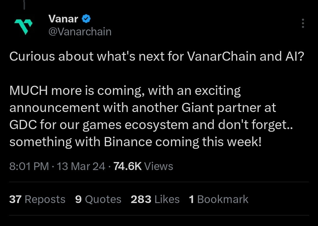 $VANRY Who will be the Giant Partner that they will announce | WORLD ...