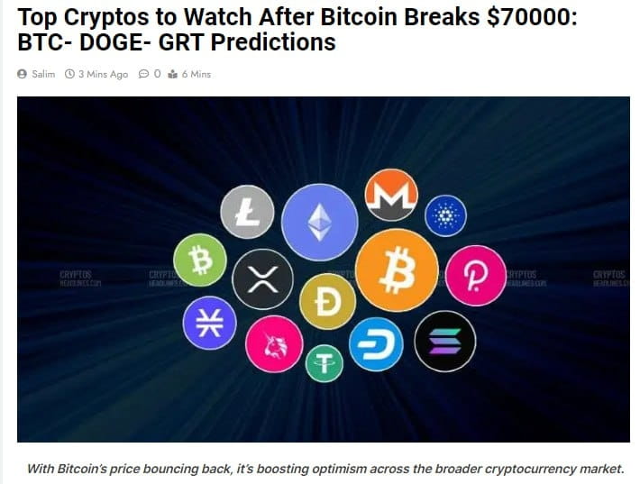 Top Cryptos to Watch After Bitcoin Breaks $70000: BTC- DOGE- | Cryptos Headlines on Binance Square