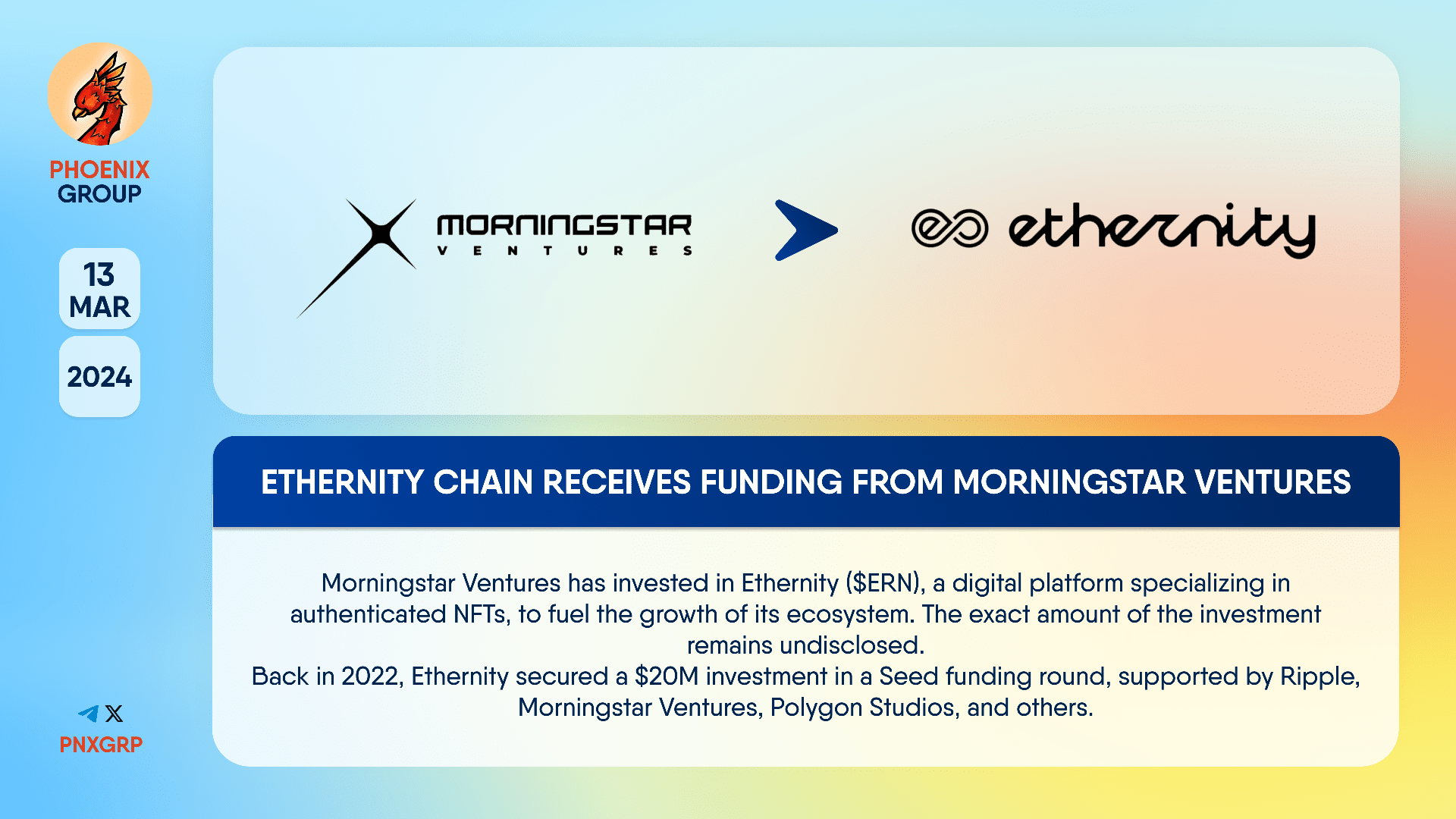 # Ethernity chain receives funding from Morningstar Venture | Phoenix ...