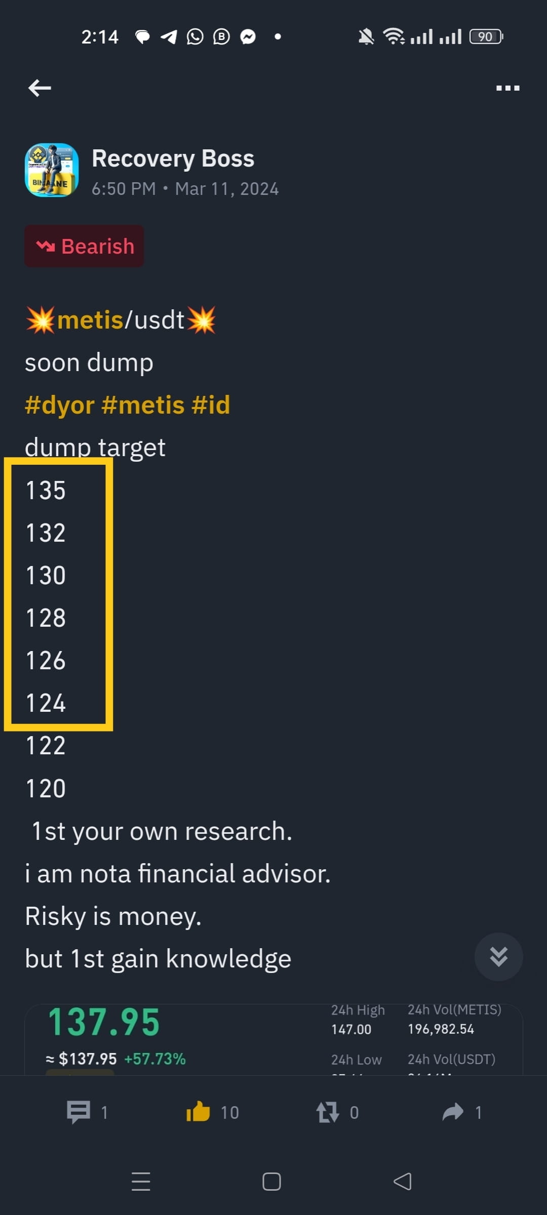 metis/usdt Dump 6,tp hit💥 maintenant, le lancement en Futur | Recovery ...