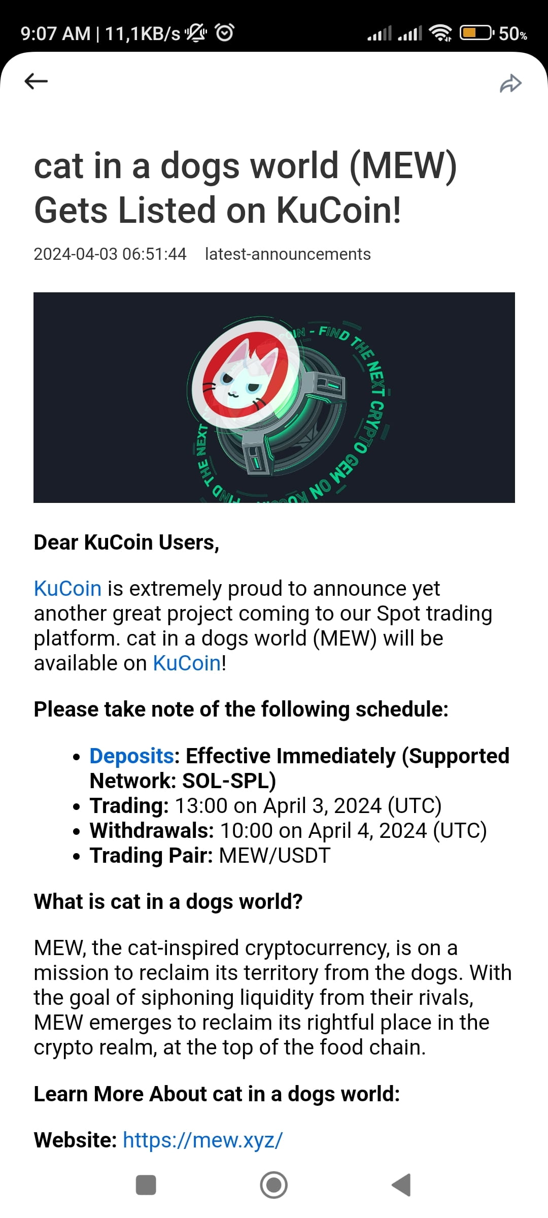 $LEVER the MEW meme will soon be listed on kucoin, currently ...
