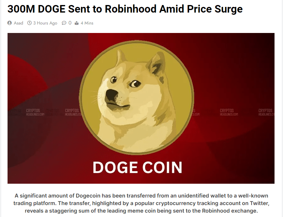 300M DOGE Sent to Robinhood Amid Price Surge read here: htt | Cryptos ...