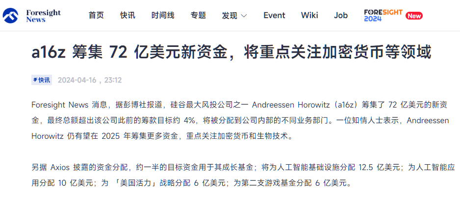 a16z raises $7.2 billion in new funds, will focus on areas s | 唐华斑竹 on Binance Square