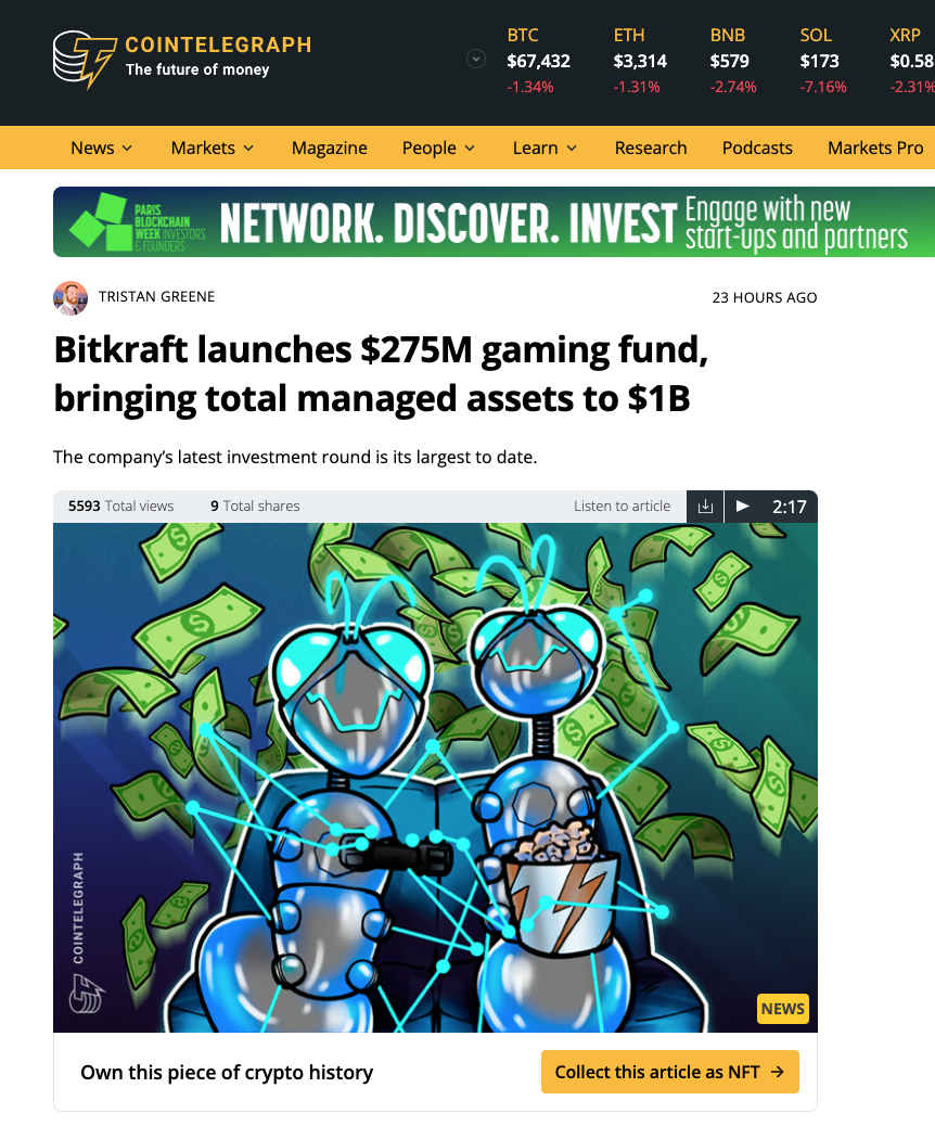 Bitkraft Ventures launches $275 million Web3 gaming fund. | Proekt_73 ...