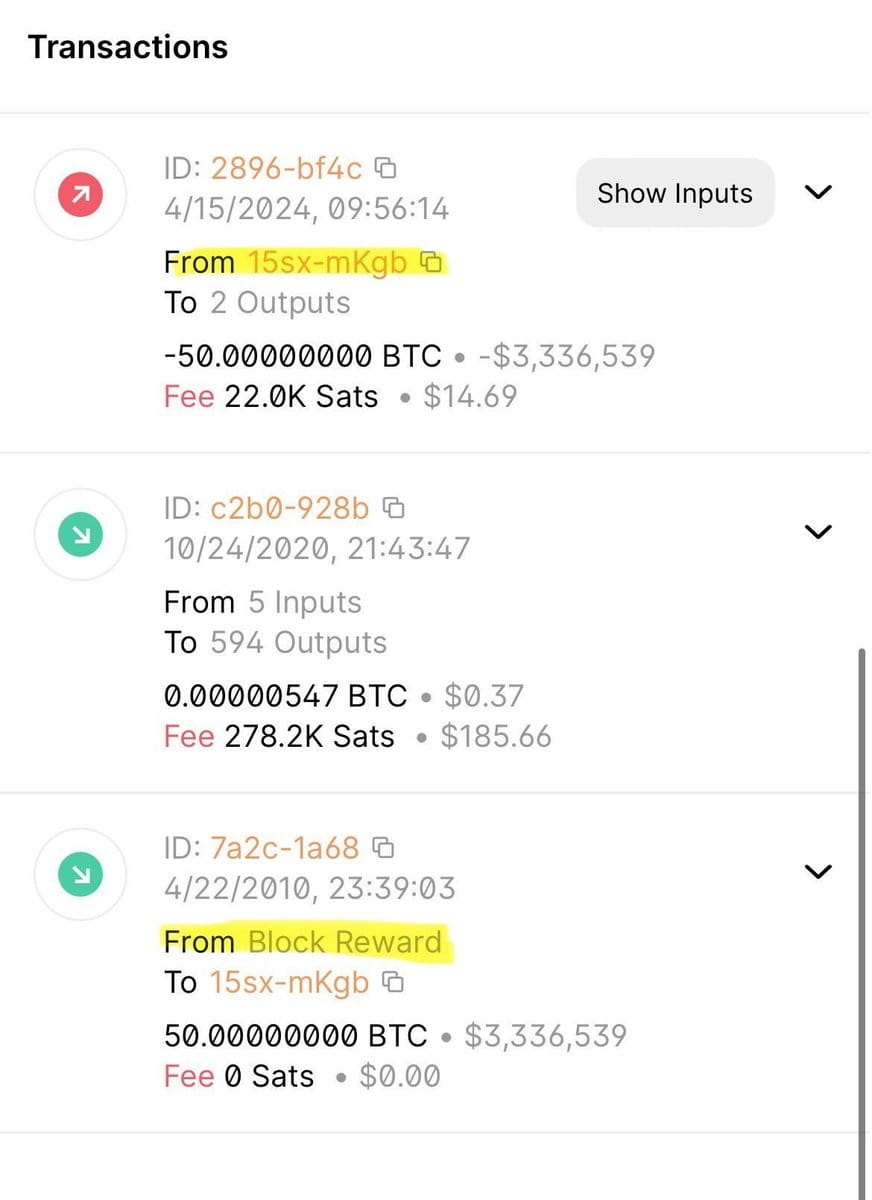 🤩 A Bitcoin mining wallet from 2010 transferred 50 Bitcoins ...