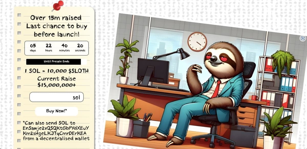 The new meme token Slothana (SLOTH), based on the Solana blo | Saaka on ...