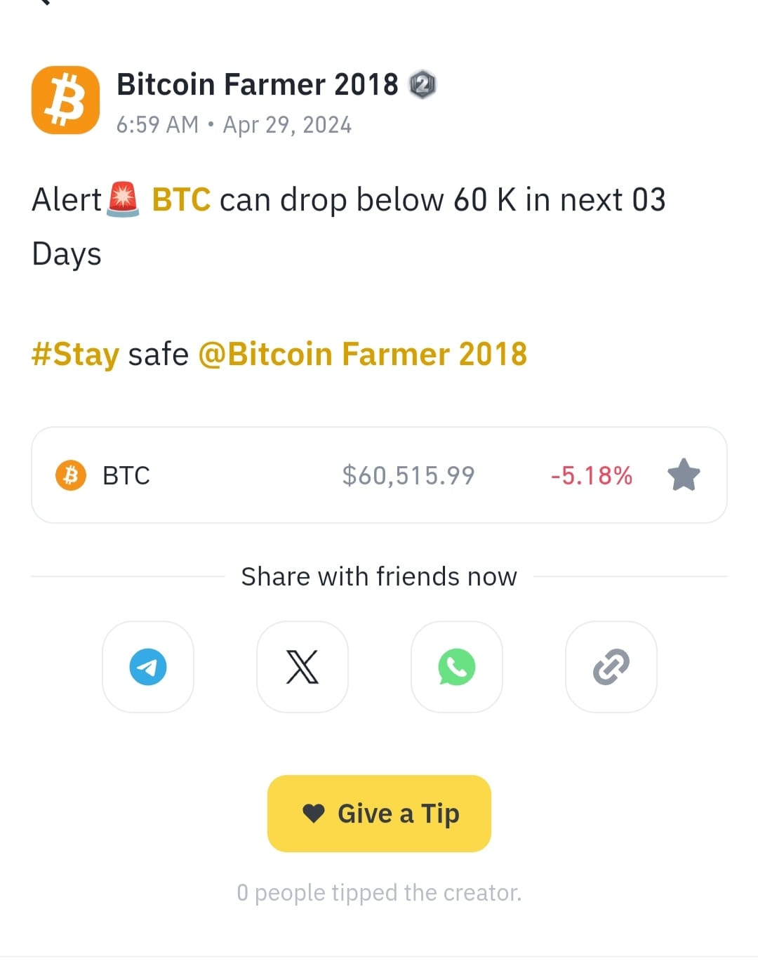 ALREADY share with you dear friends. BTC drop up to 59100 f | Bitcoin Farmer 2018 on Binance Square