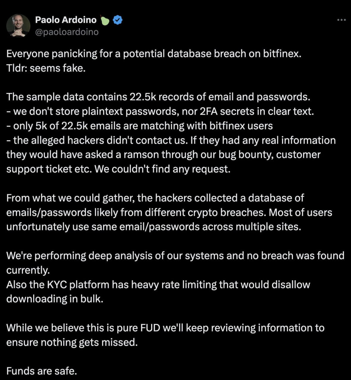 Bitfinex's CTO, Paolo Ardoino, expressed skepticism about th | CrypticNews Hub on Binance Square
