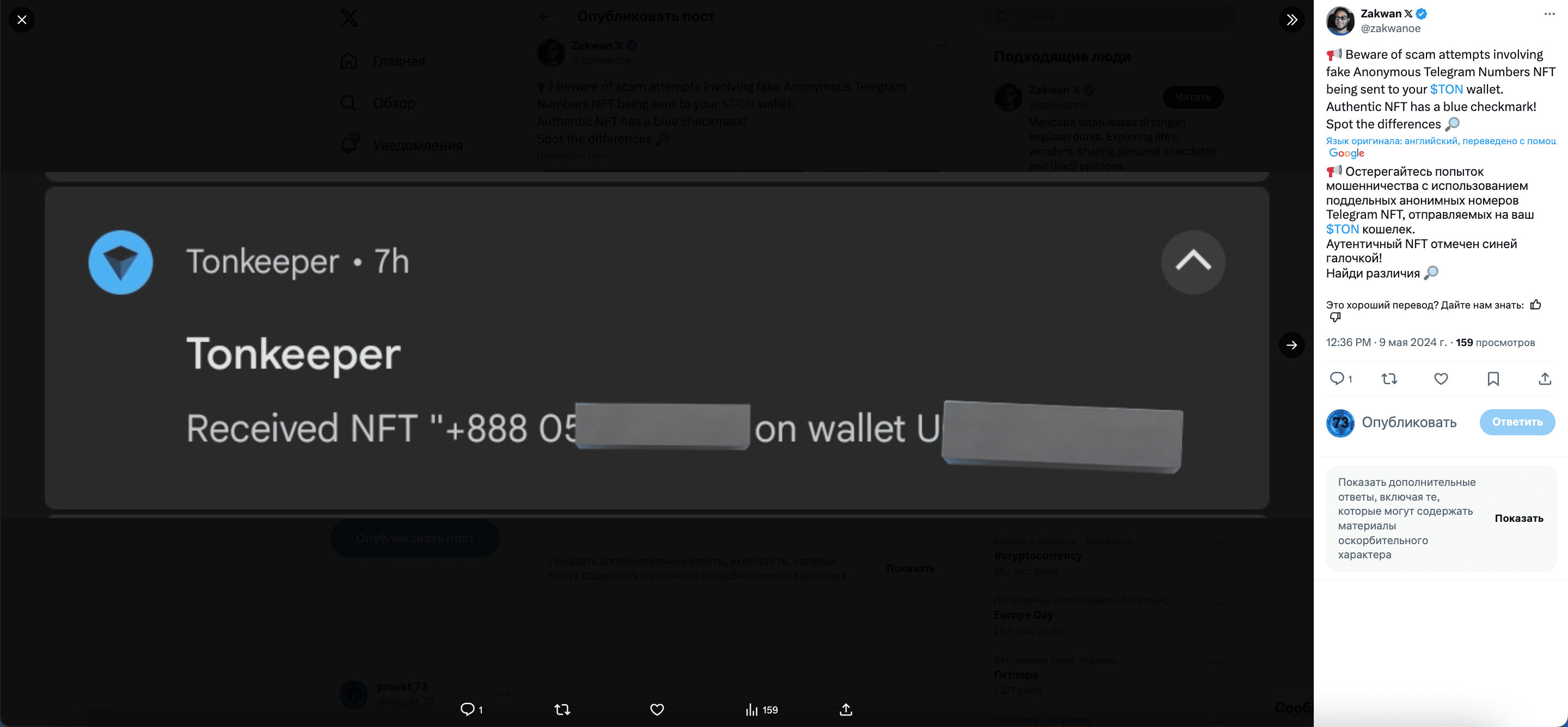 TON wallet users will be scammed with fake NFT numbers. User | Proekt ...