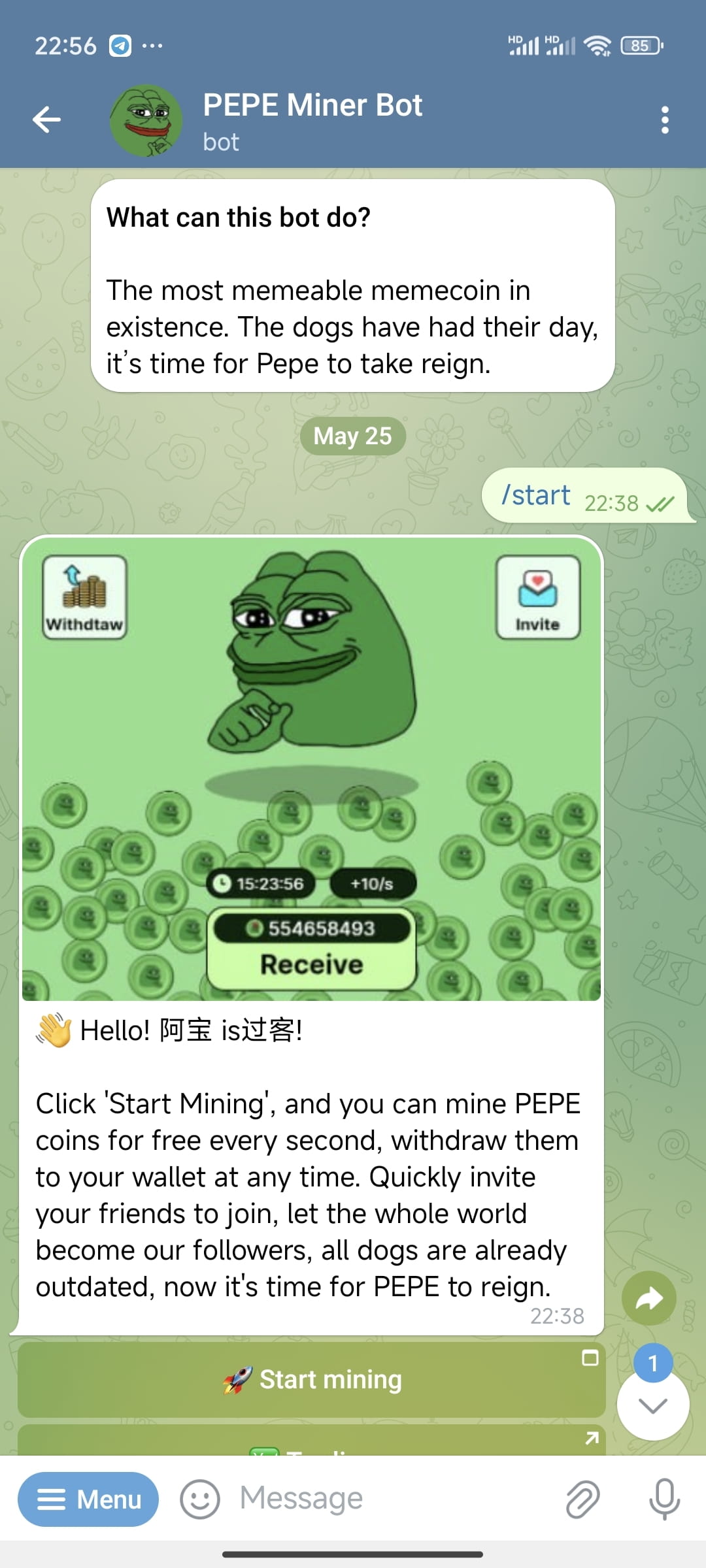Good news, you can mine PEPE for free on the plane via Teleg | 币界宝哥 on ...