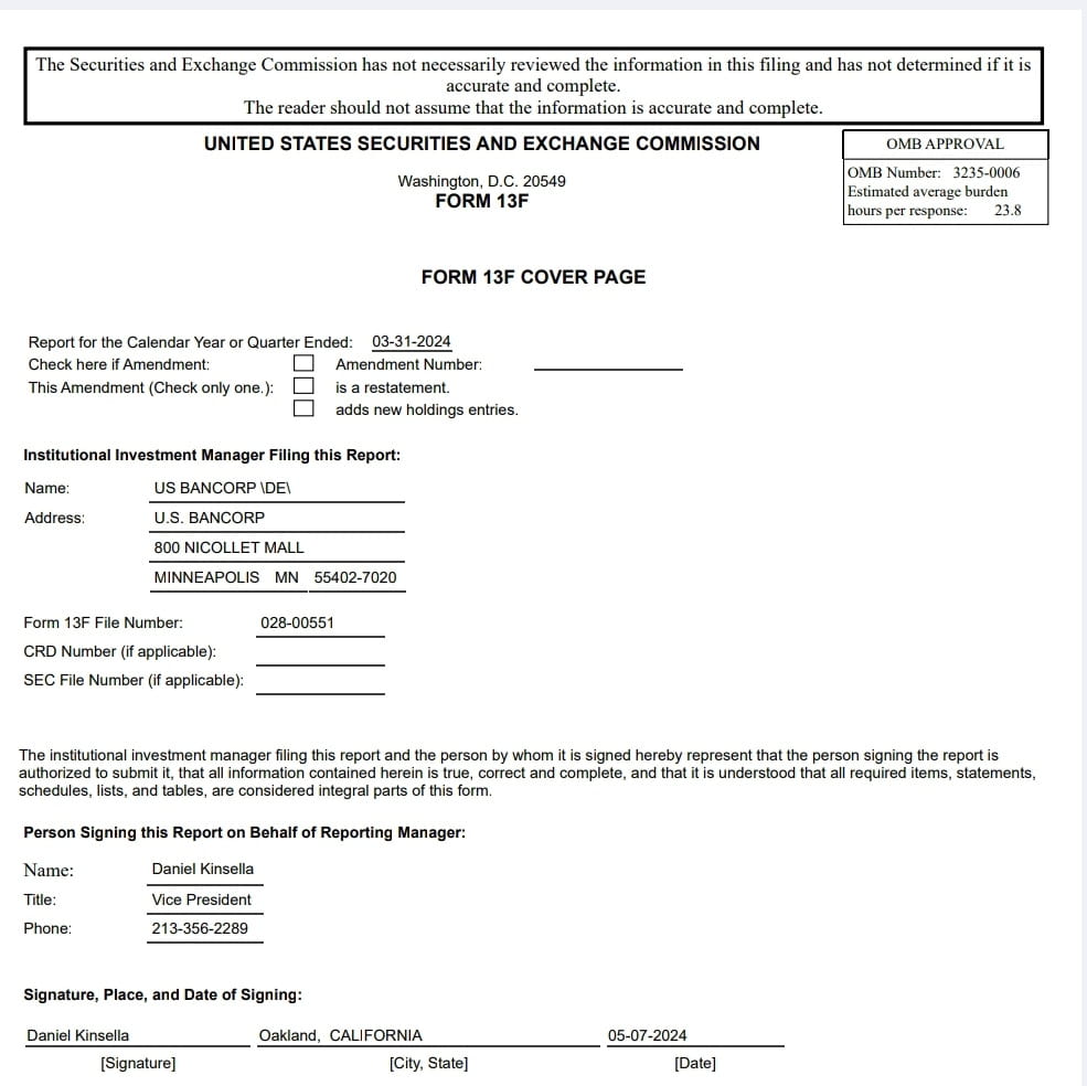 💸 US Bancorp has invested $14,000,000 in a #Bitcoin #ETF ...
