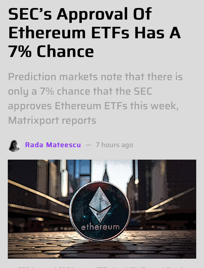 SEC’s Approval Of Ethereum ETFs Has A 7% Chance$ETH | d3f4ult on Binance Square