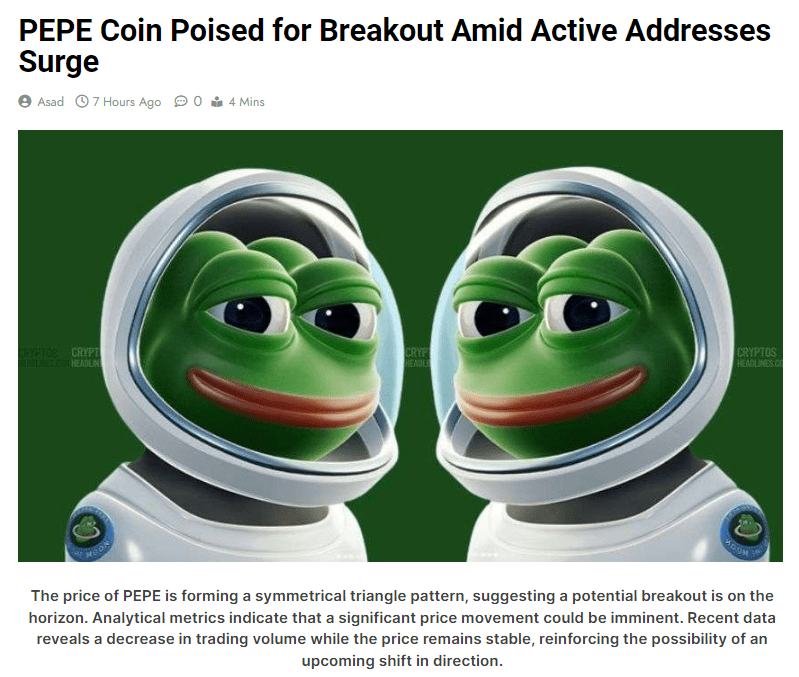 PEPE Coin Poised for Breakout Amid Active Addresses Surge # | Cht-Calls ...