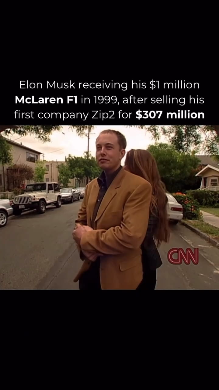 Elon Musk receiving his $1 million McLaren F1 in 1999, after selling ...