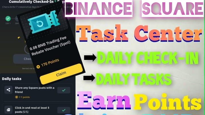 Binance Square Task Center | How to complete daily tasks and check-in | Earn binance points ...