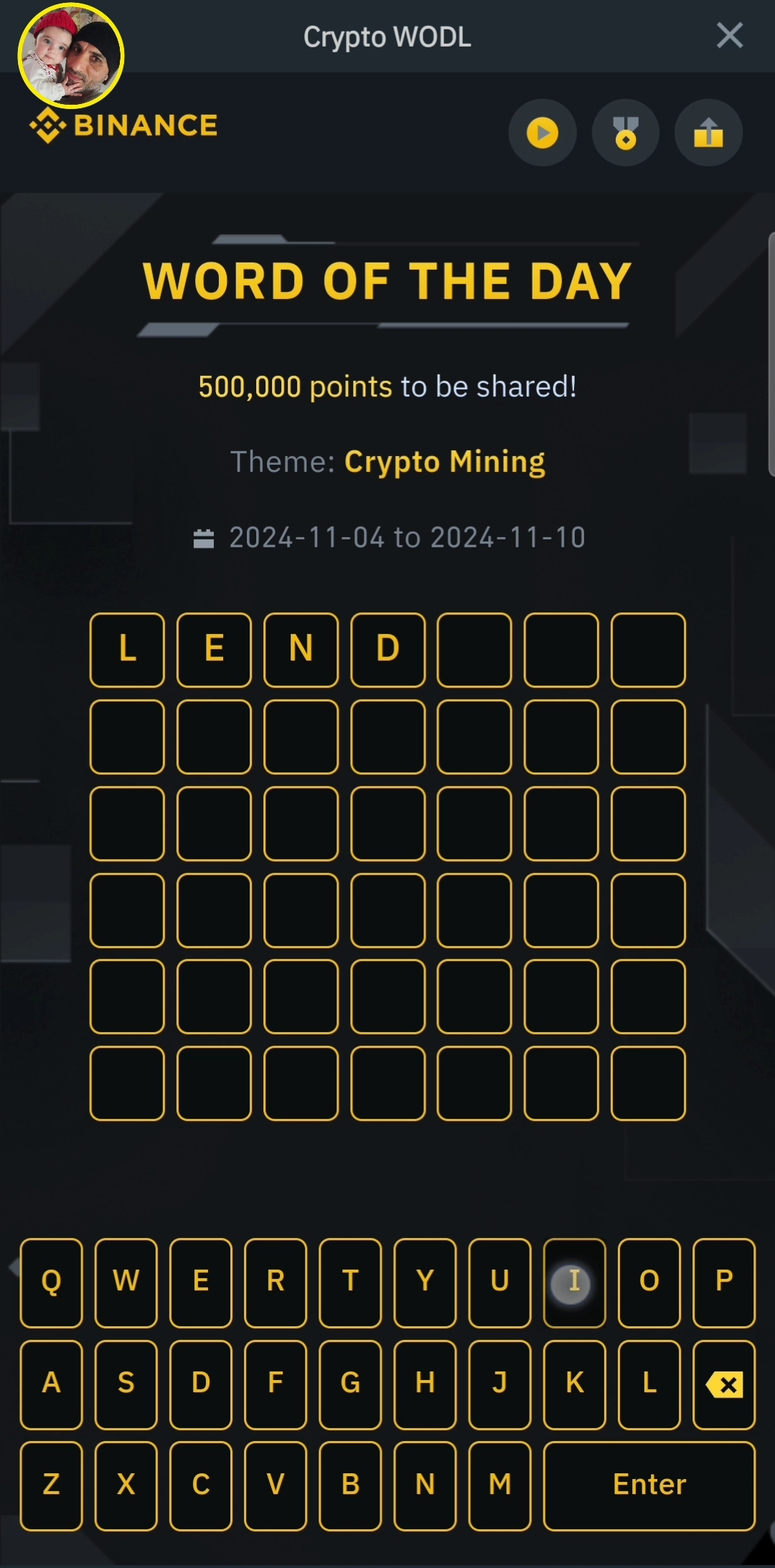 Binance's 07/11/24 "Word of the Day" challenge. Complete done everyday ...