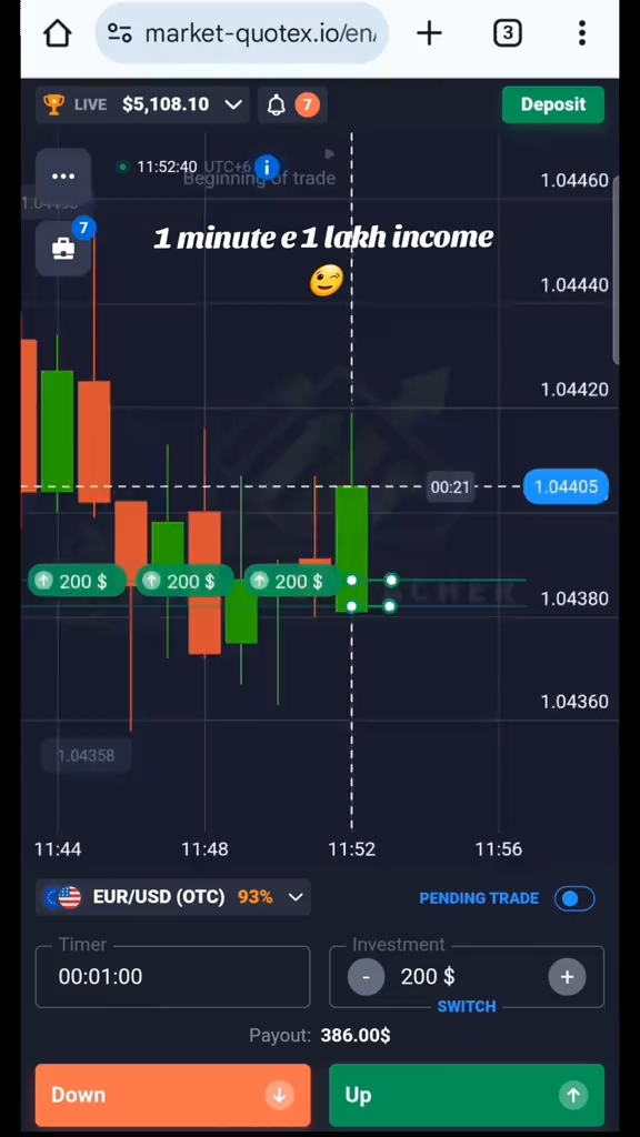 #BTCBreaks94 $BTC 1,000$ Profit in Qoutex BitCoin Market Binary Trading ...
