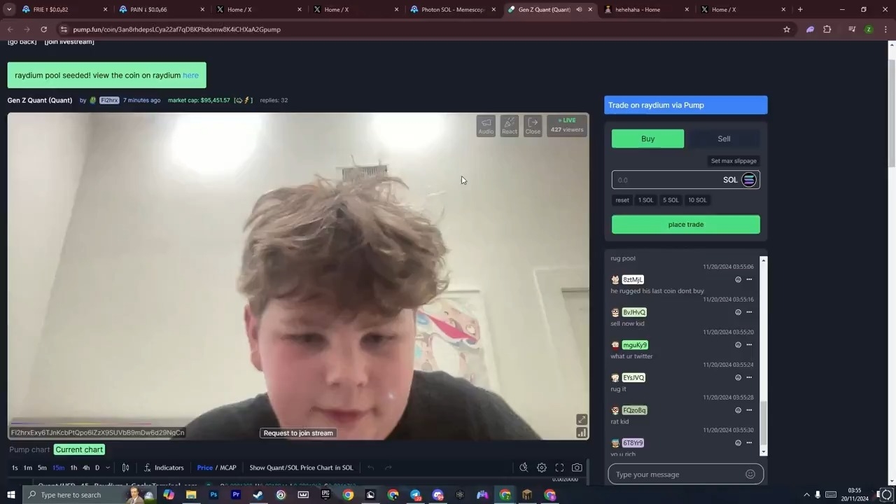 👀A kid created a #Memecoin $Quant while live-streaming and sold all of ...
