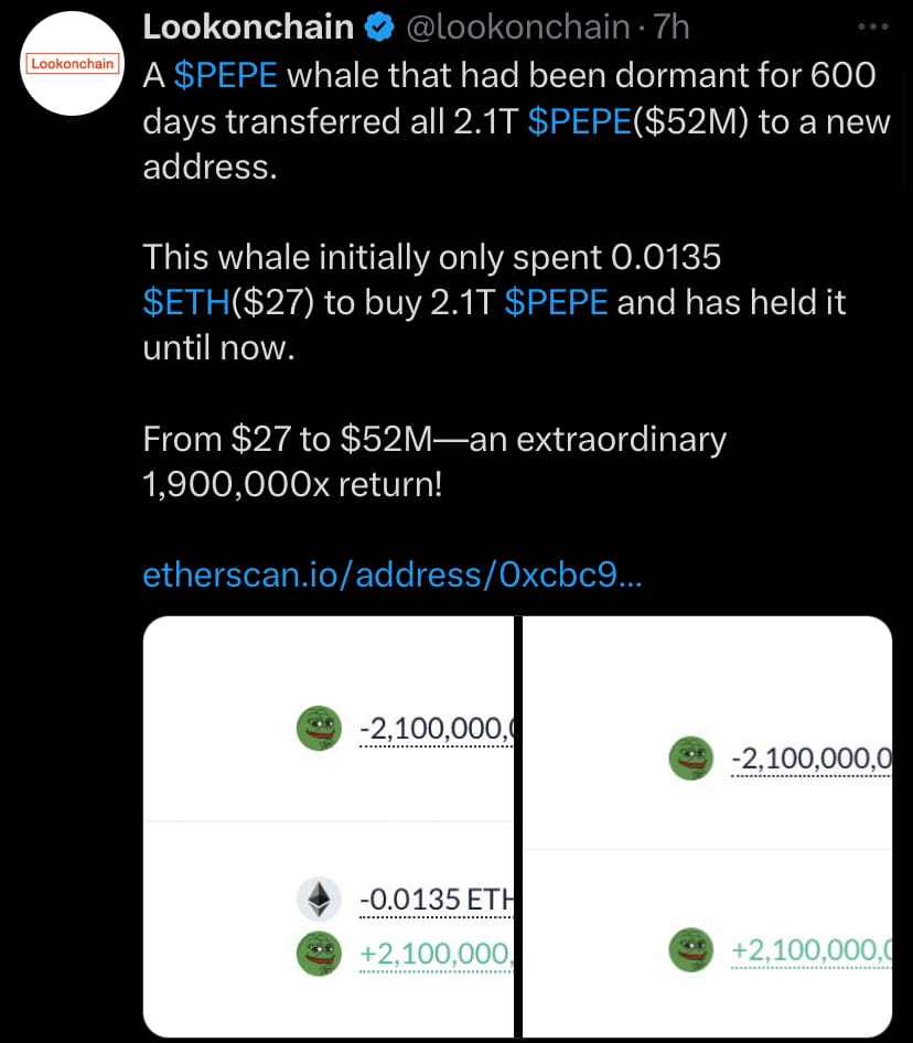 A large holder (whale) of the cryptocurrency $PEPE , who had | X mucaN on Binance Square