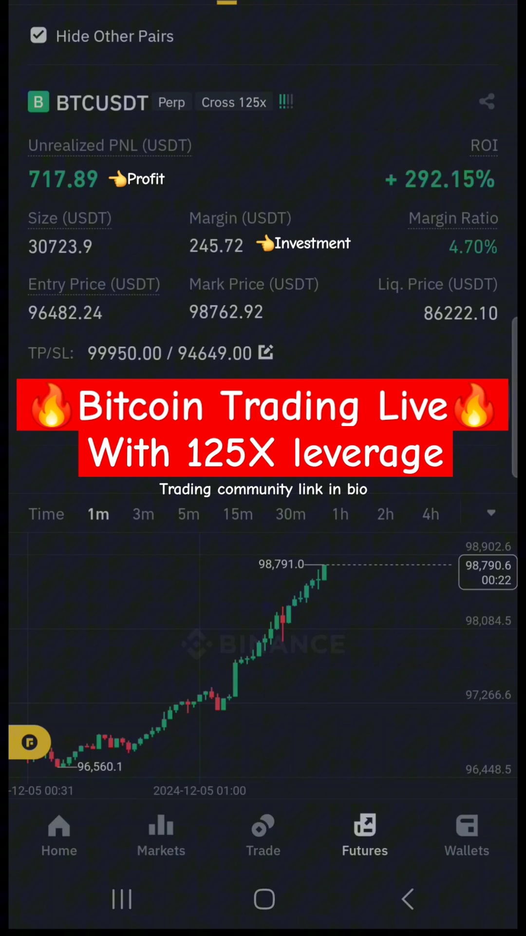 Bitcoin Trading with 125X leverage in Binance _ $600 Profit in Binance ...